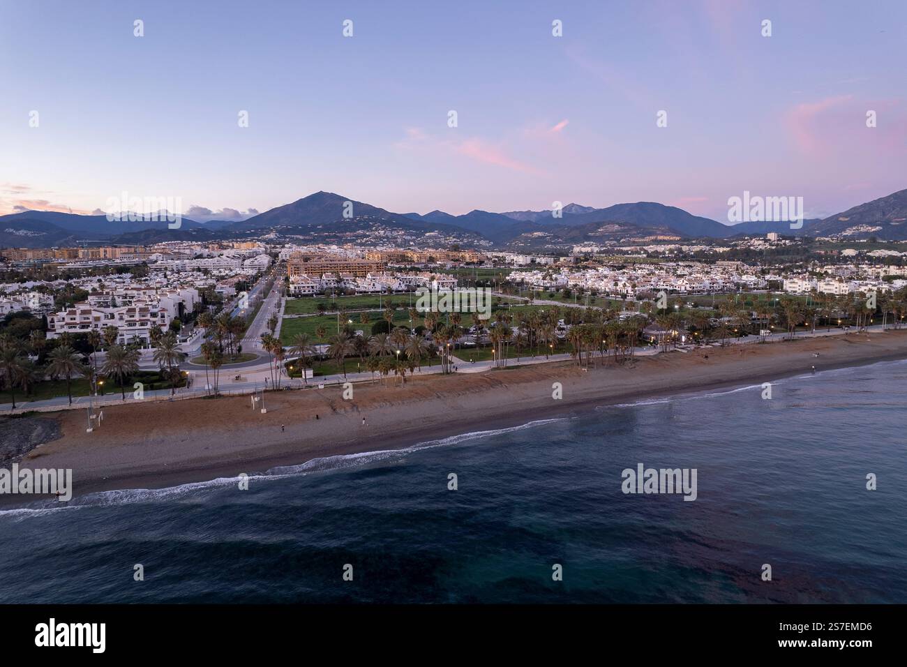 Beach of San Pedro de Alcantara in Marbella Spain doing maintenance on ...
