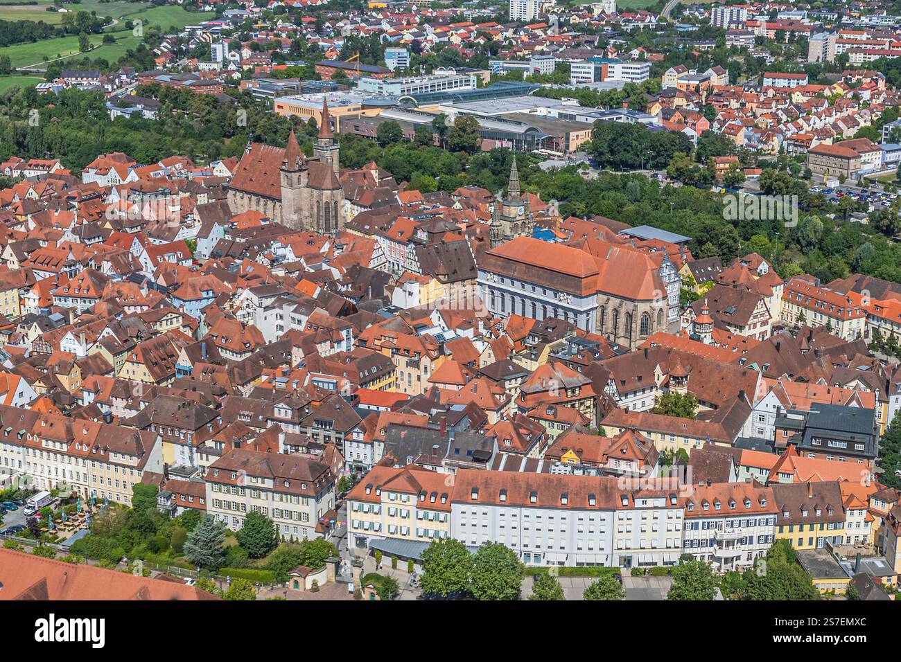Aerial view of the town center of the district capital Ansbach in ...
