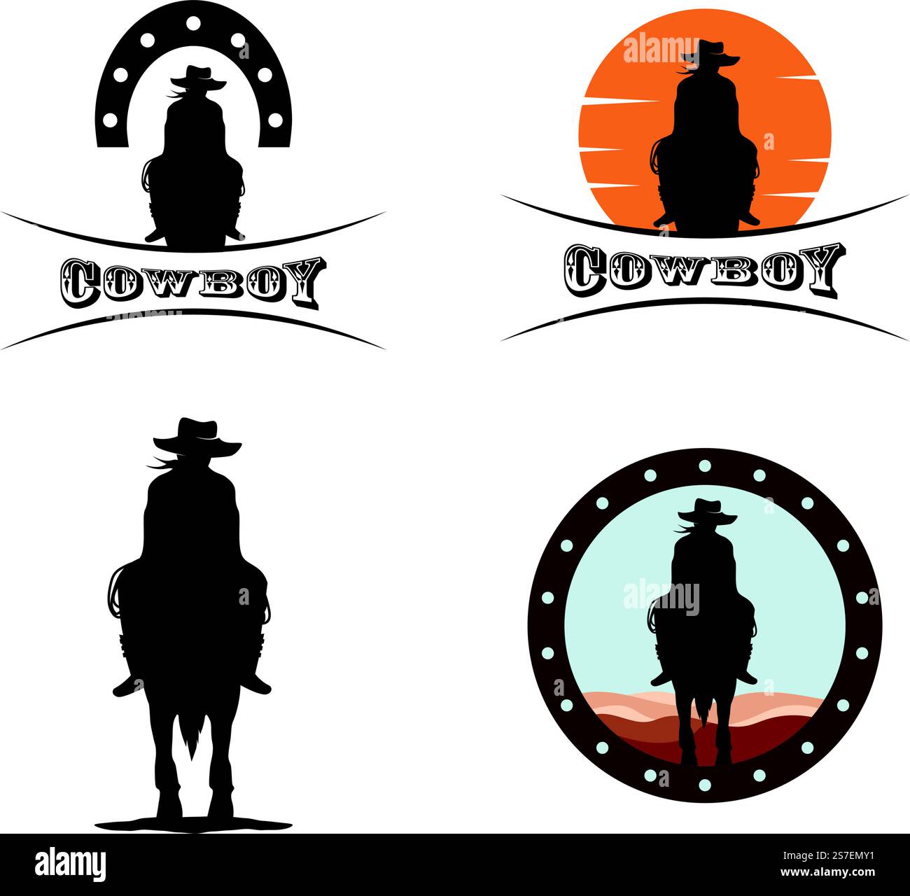 Cowboy rider illustration vector flat design template Stock Vector ...