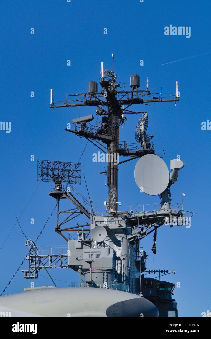 communication antennas on the top of a ship Stock Photo - Alamy