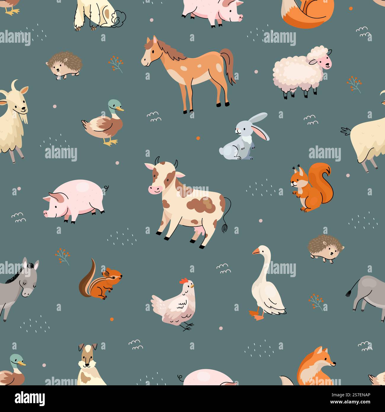 Farm animal seamless pattern. Trendy pets, farmed animals fashion print ...