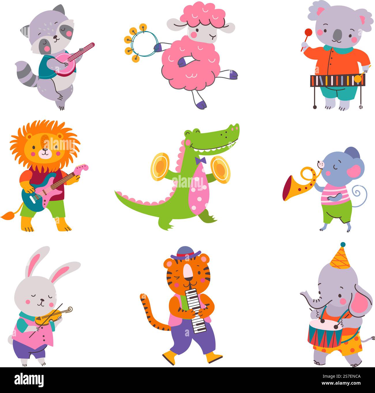 Cartoon animals musician hold musical instruments animal music band ...