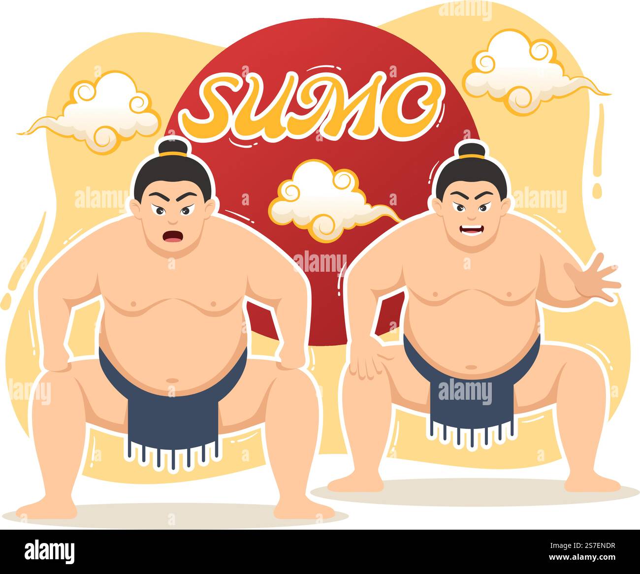 Sumo Wrestler Illustration with Fighting Japanese Traditional Martial ...