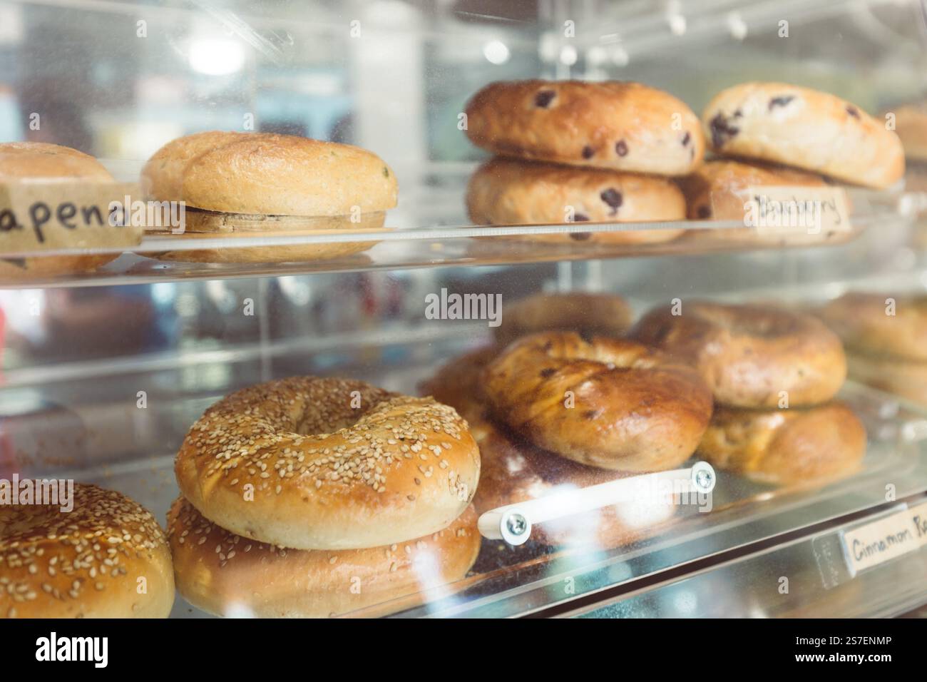 Deli Cafe Breakfast Bagels Display Stock Photo - Alamy