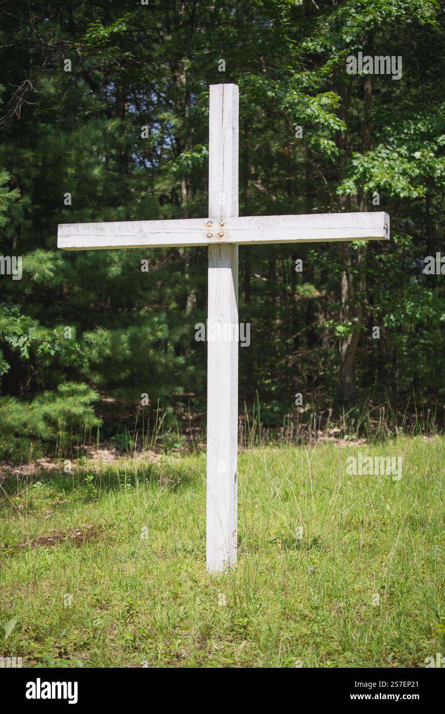 White Wooden Cross Religious Symbol Stock Photo - Alamy