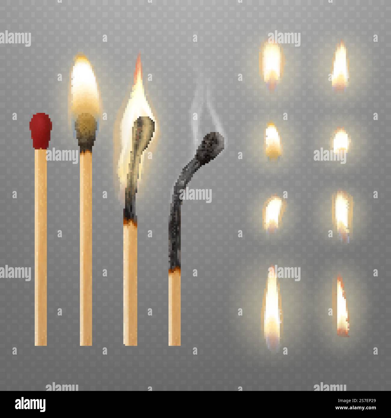 Realistic fire match stick burning step by step flame matches hi-res ...