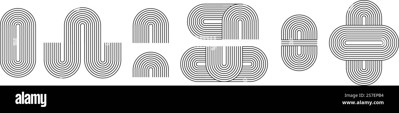 Line circle and semicircle geometric elements. Isolated abstract ...