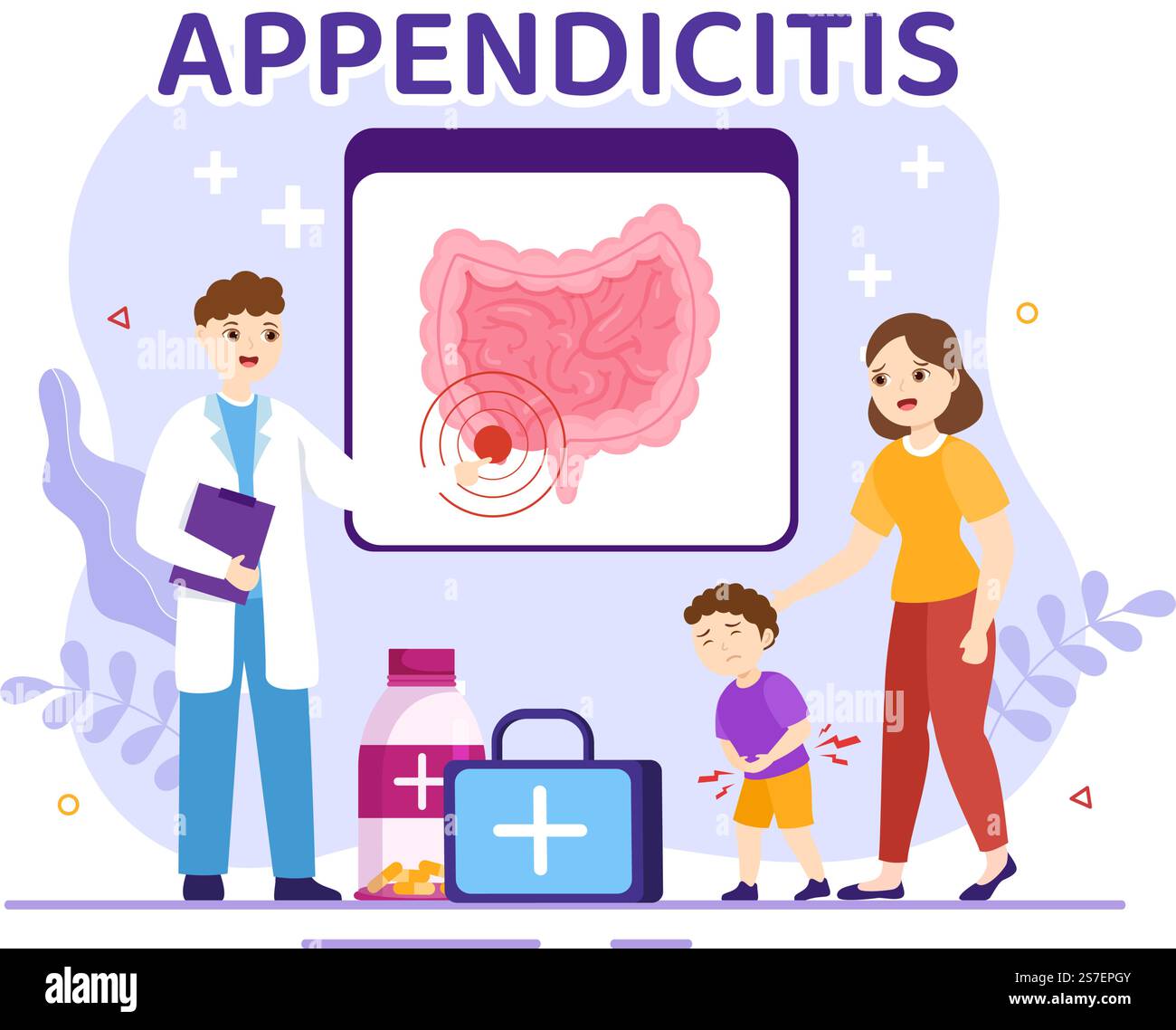 Appendicitis Illustration with Kids Inflammation of the Appendix and ...