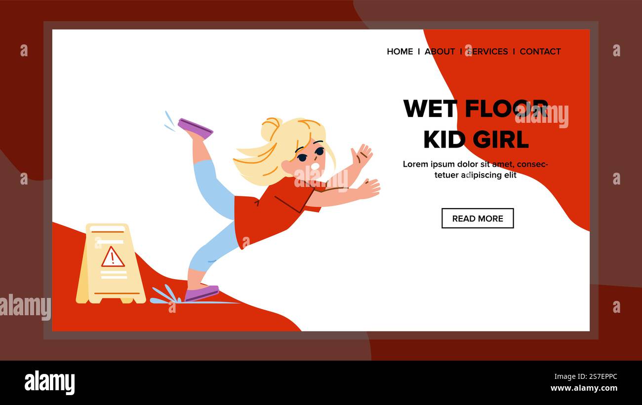 wet floor kid girl vector. water little, fall cute, slippery clipart ...