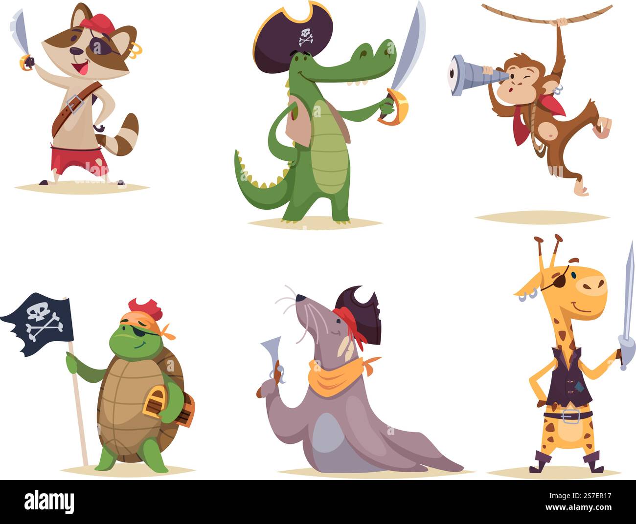 Pirate animals. Wild animals in action poses with pirate attributes ...