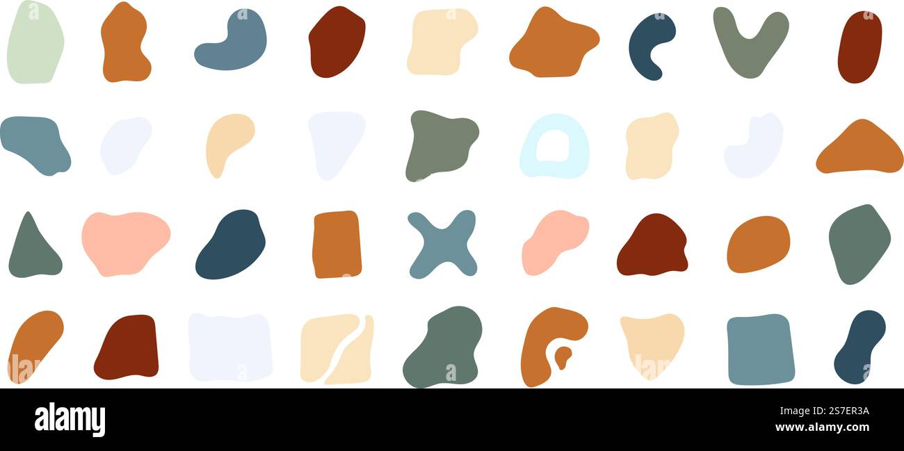 Abstract contemporary organic shapes isolated elements. Liquid blobs forms, simple blotch and ...