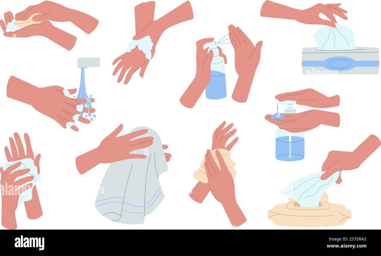 Hands hygiene, person washing hand in bathroom with soap and clean wet ...