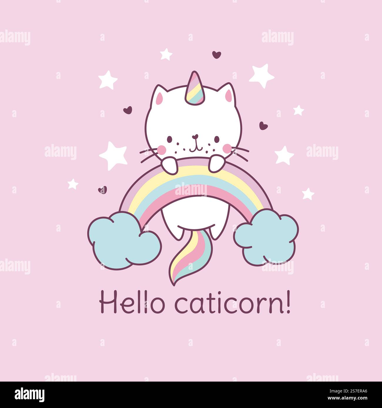 Caticorn poster. Cat unicorn on rainbow, fairy kitten t-shirt kawaii ...