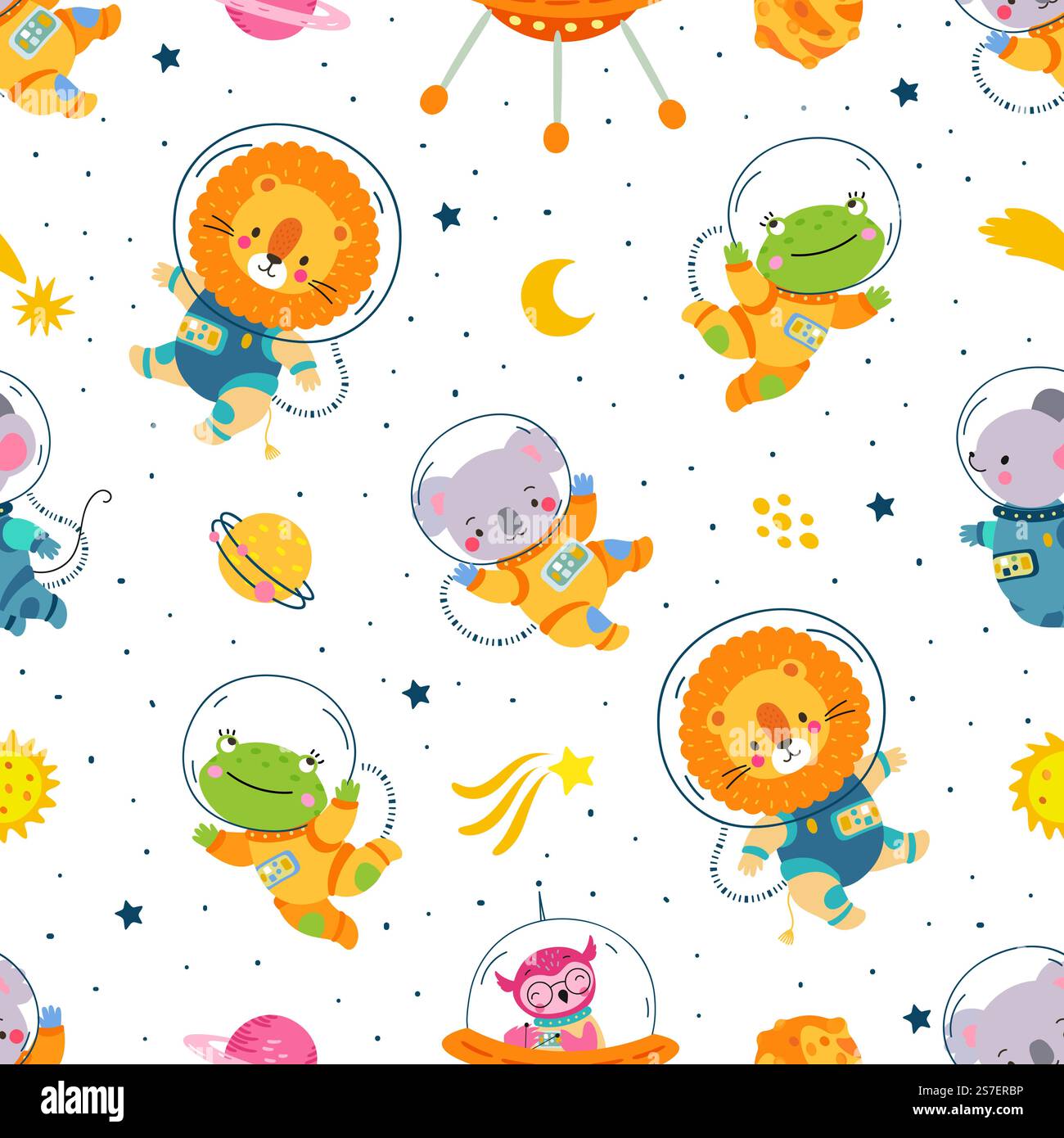 Space animals seamless pattern. Kindergarten wallpaper with pets in ...