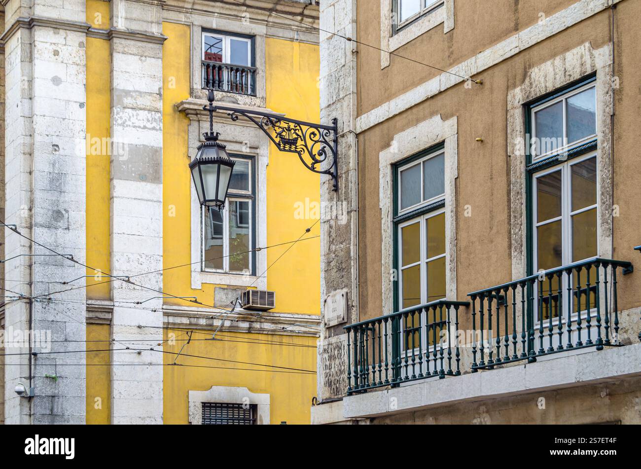Architectural detail, colorful facades in the old town of Lisbon ...