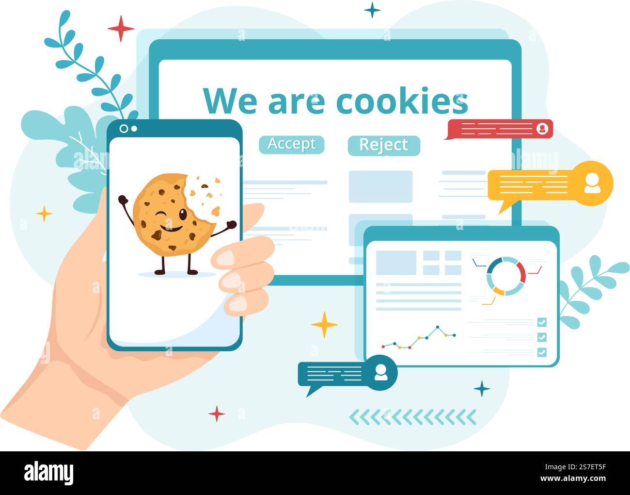 Internet Cookies Technology Illustration with Track Cookie Record of ...