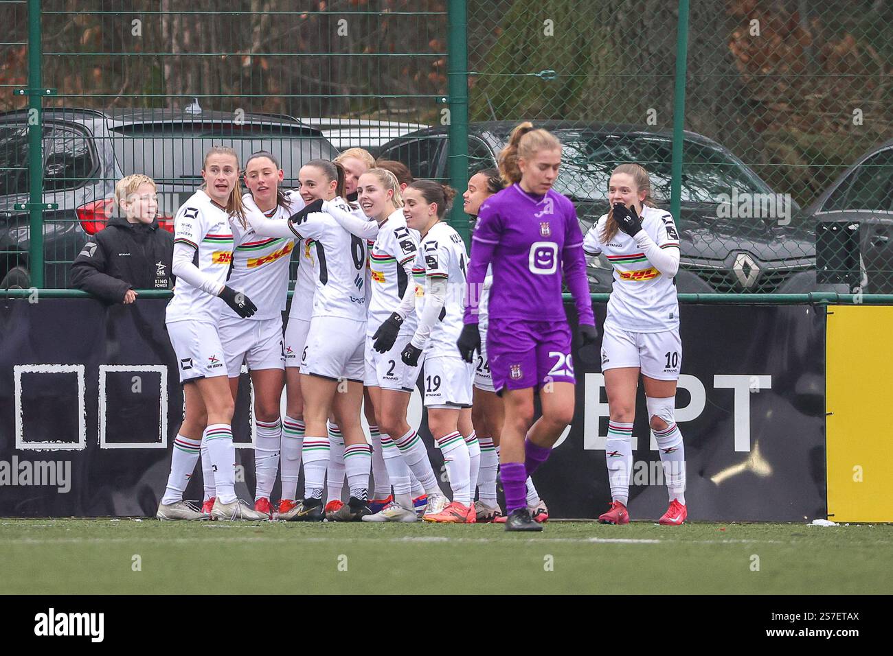 Oud Heverlee, Belgium. 18th Jan, 2025. OHL players celebrating the goal ...