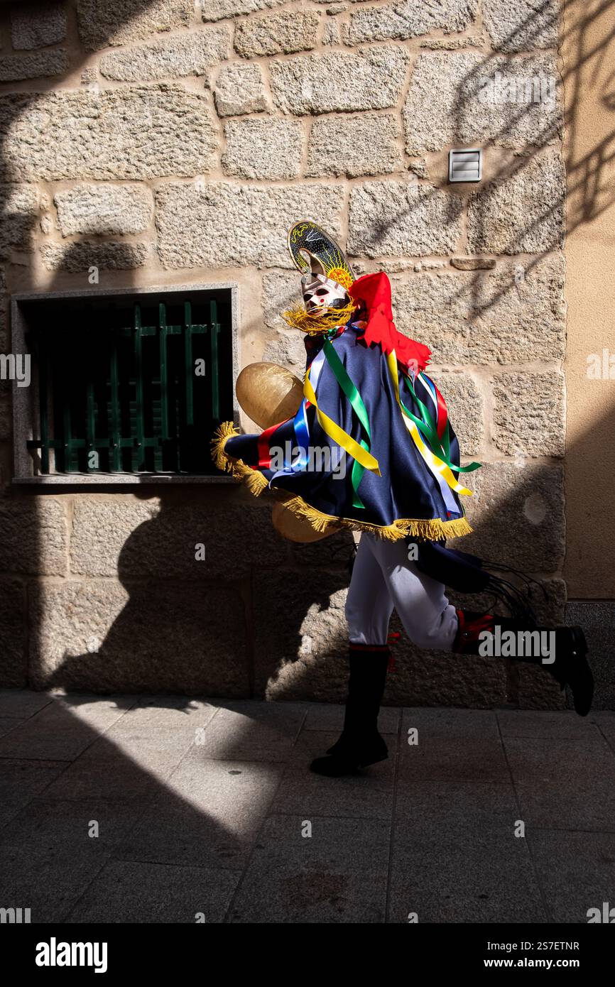 traditional mask of the Xinzo de Limia carnival, the Pantalla. Running ...