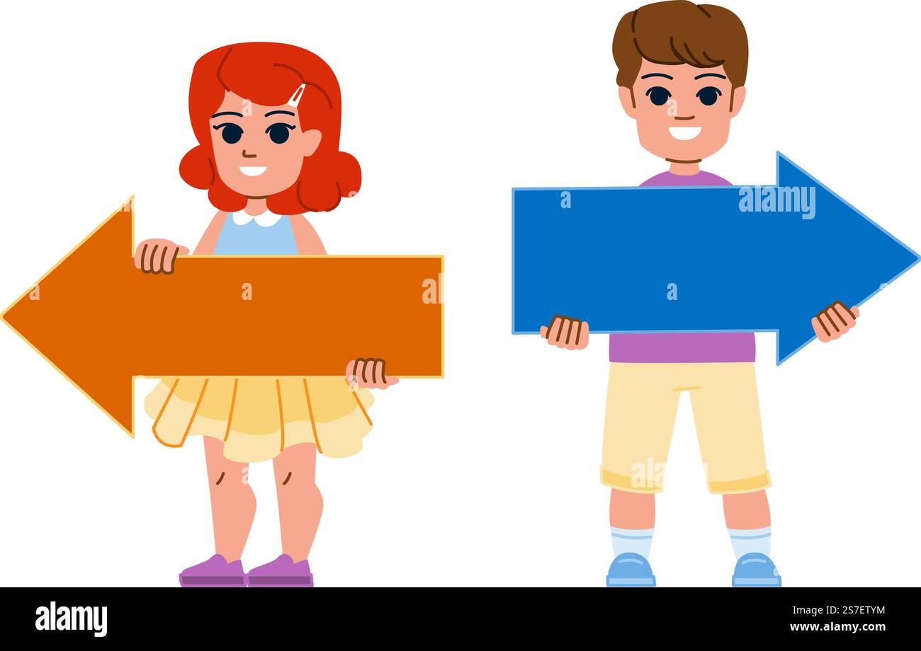 kid left right vector. child hand, boy direction, finger showing, point ...