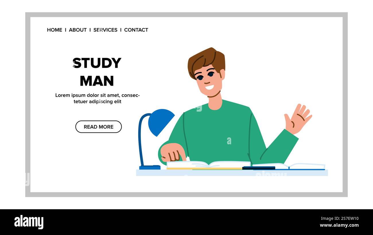 study man home vector. computer desk, pc student, business modern, freelance education, one ...