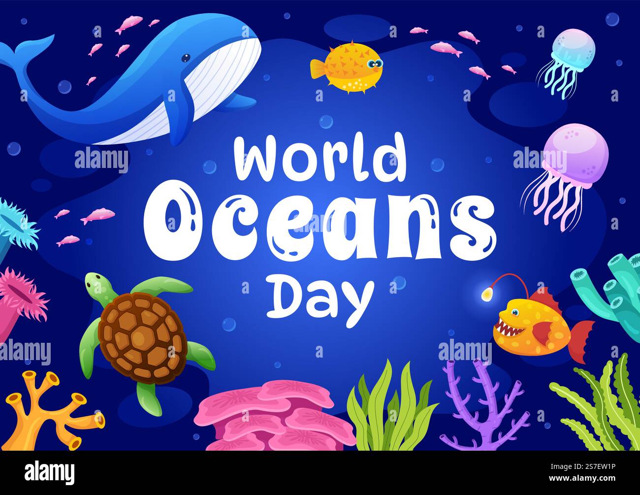 World Oceans Day Illustration to Help Protect and Conserve Ocean, Fish ...