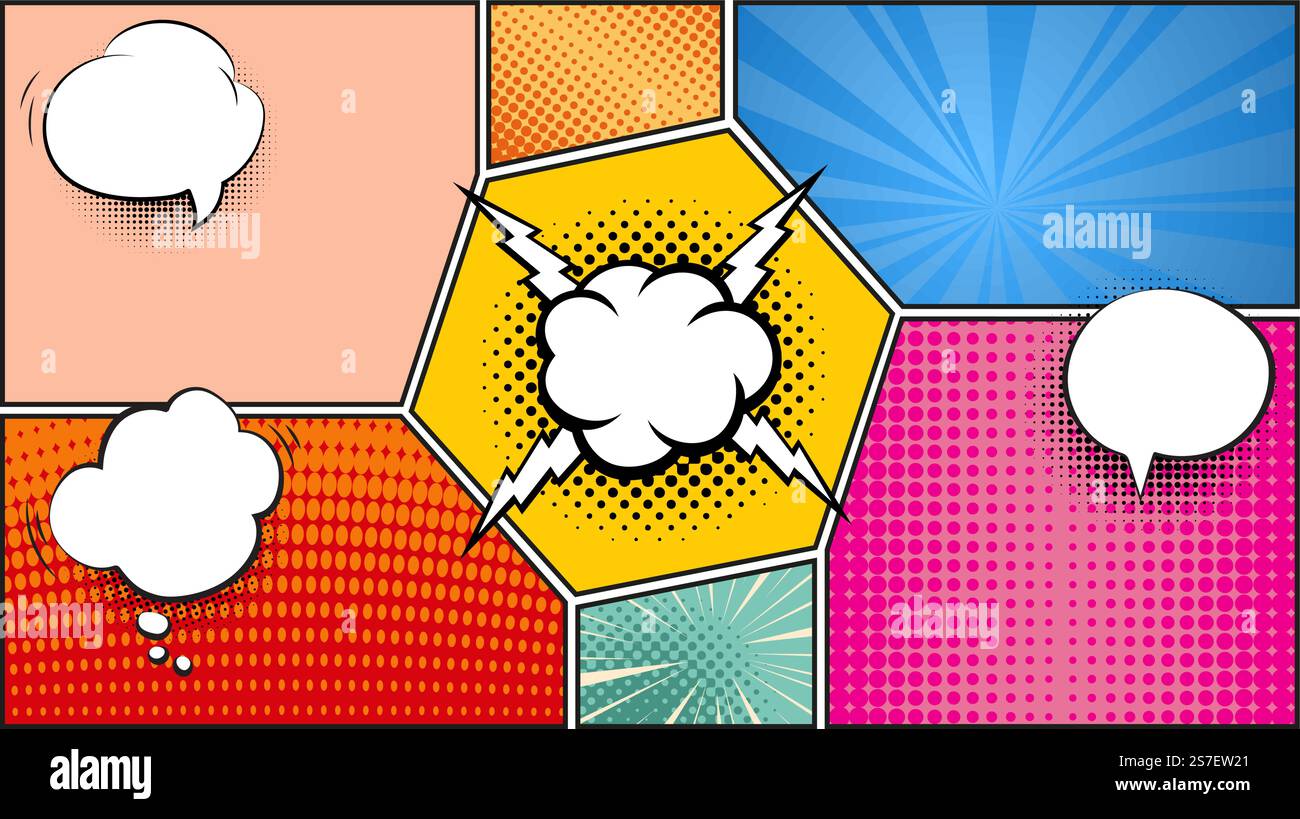 Superhero comics cartoon poster background. Halftone pop art style ...