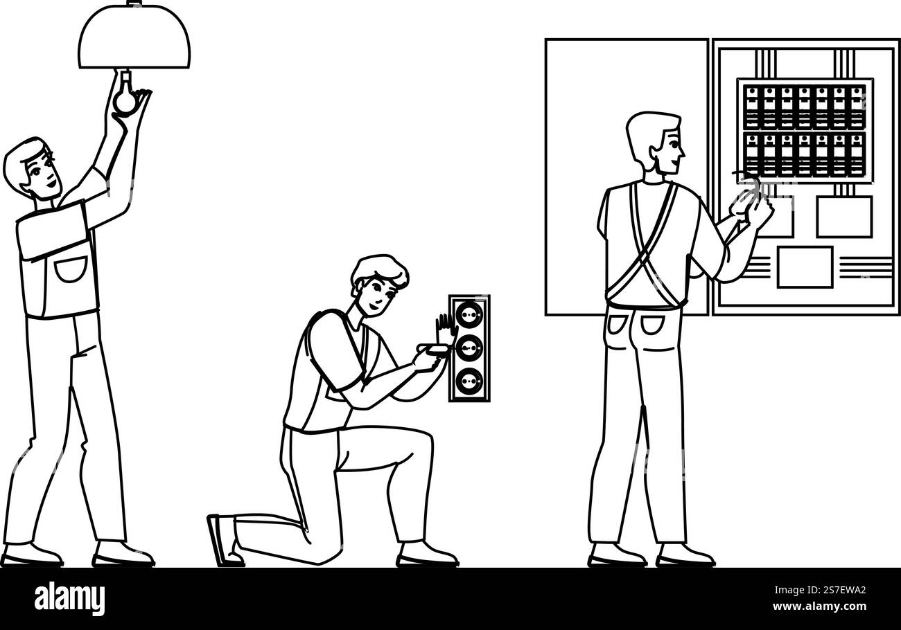 electrician worker vector. electric technician, work man, handyman ...