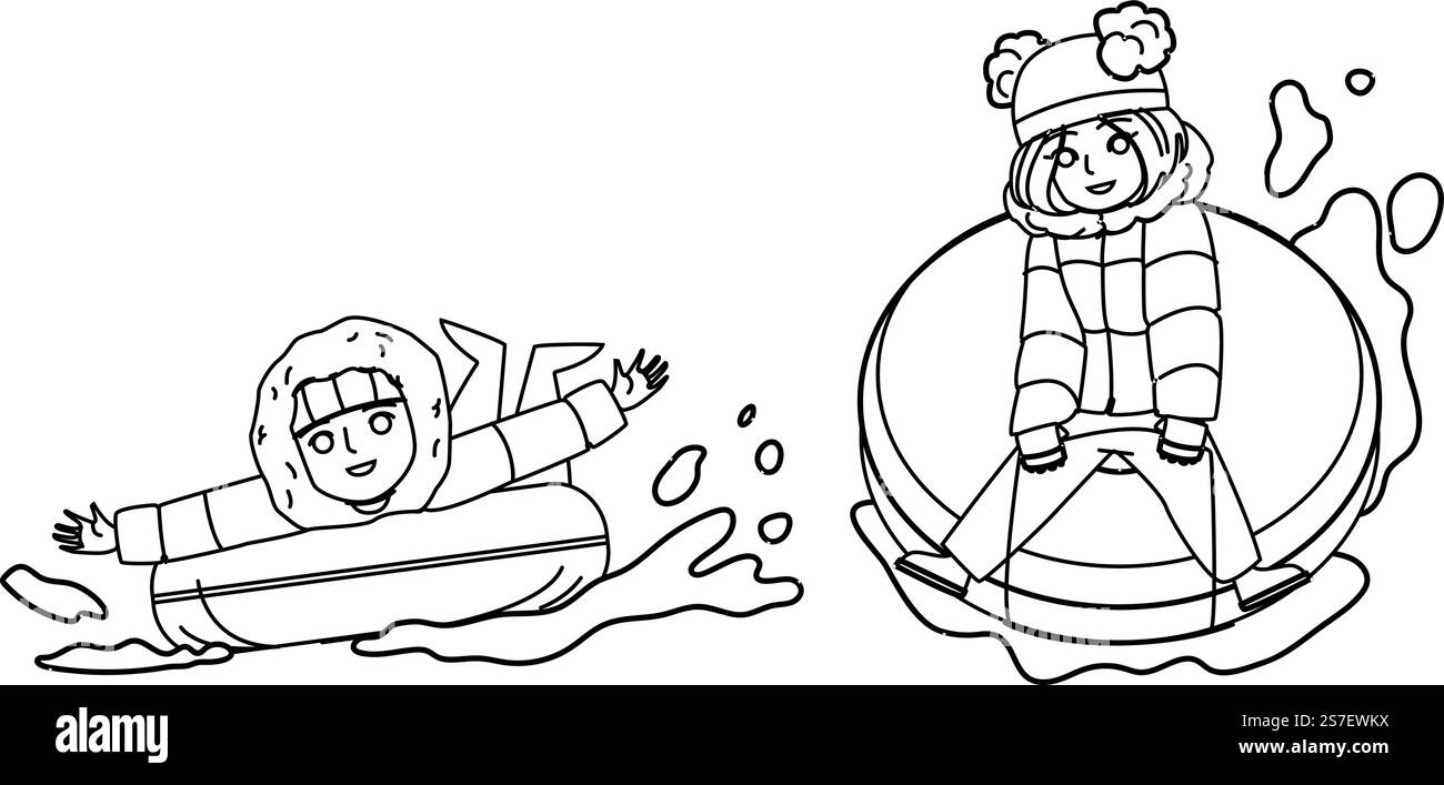 kid hill sled vector. snow child, winter childhood, fun sledge, slide ...