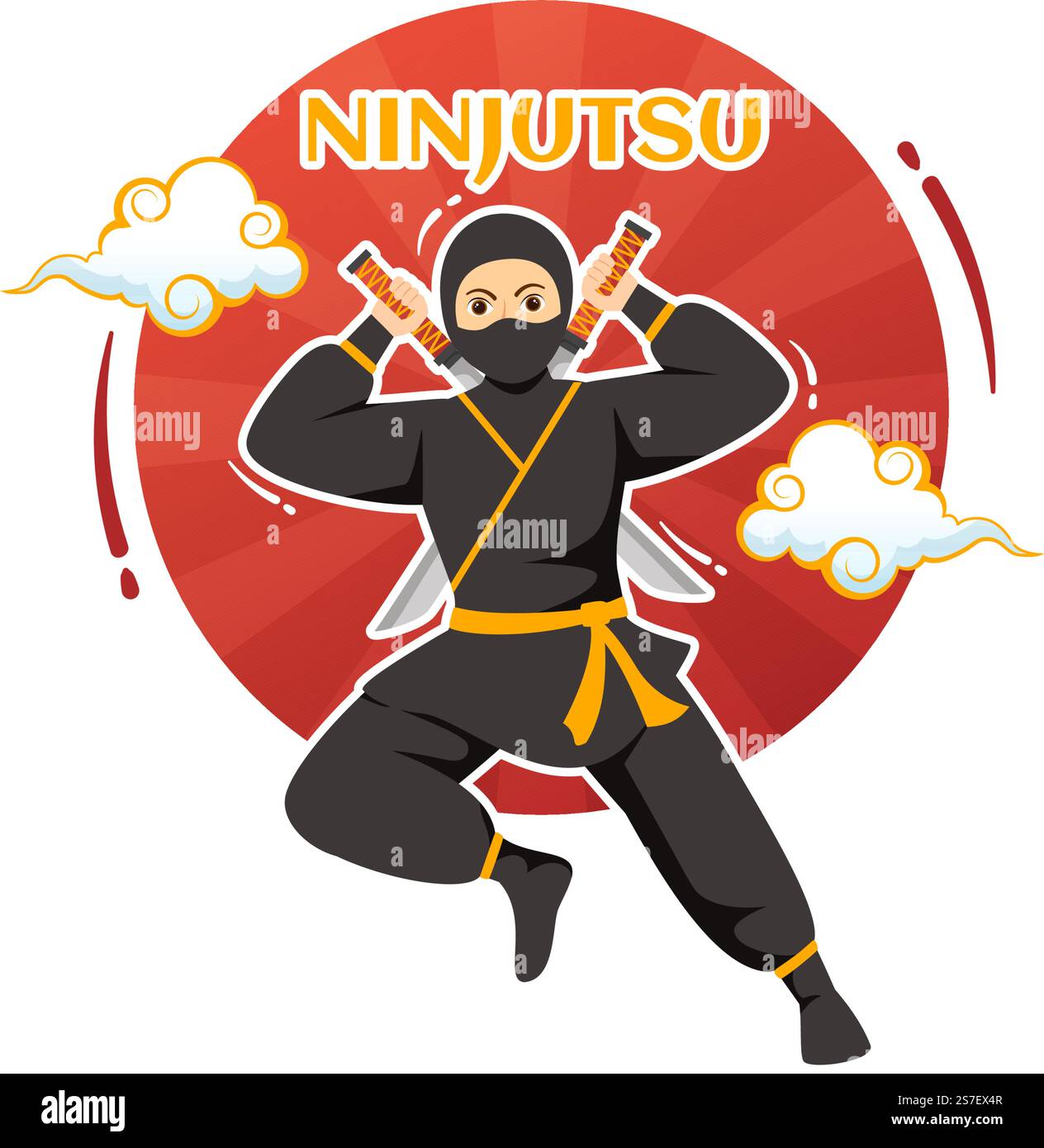 Ninjutsu Vector Illustration with Character Ninja Shinobi from Japan in ...