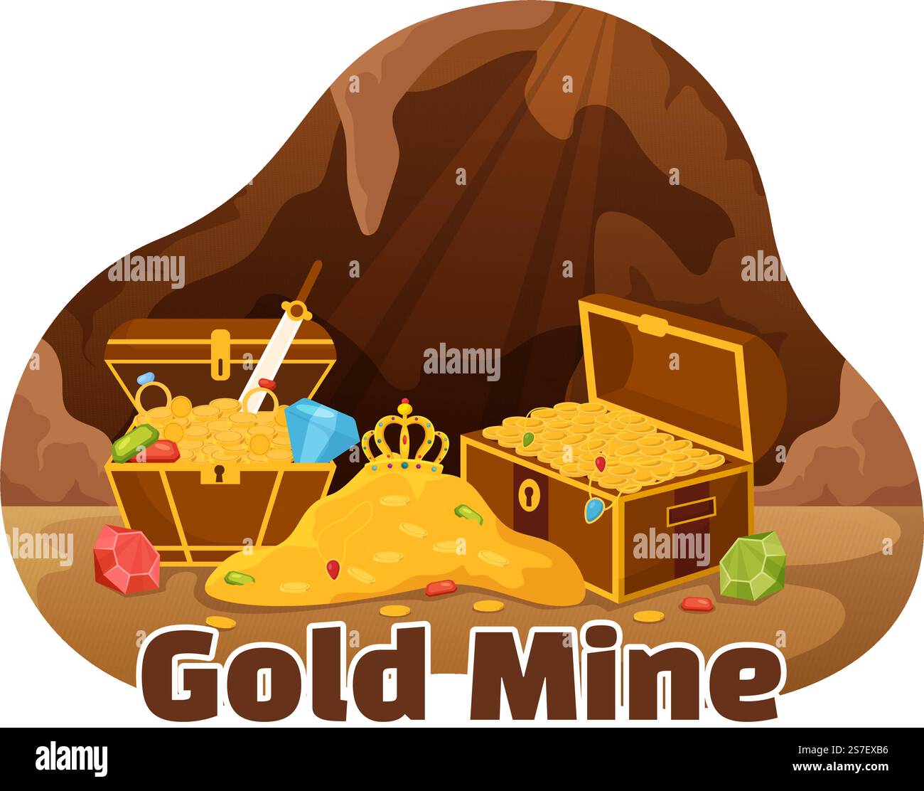 Gold Mine Illustration with Mining Industry Activity for Treasure, Pile ...