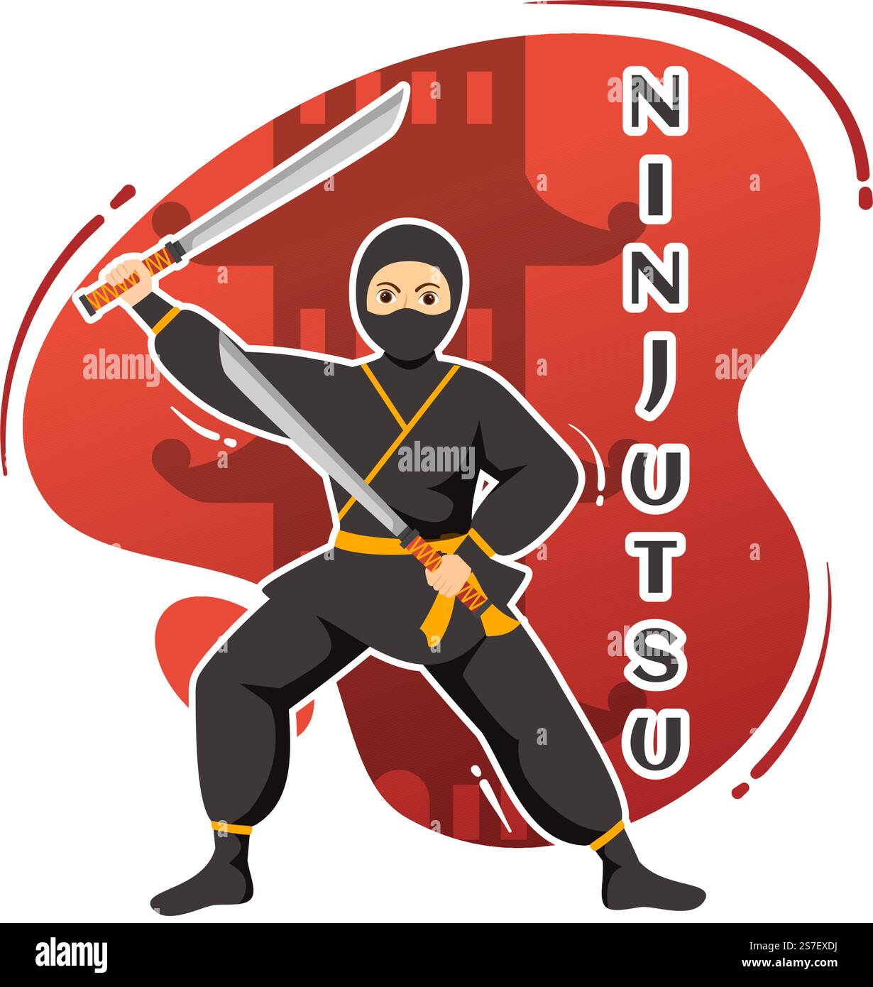 Ninjutsu Vector Illustration with Character Ninja Shinobi from Japan in ...