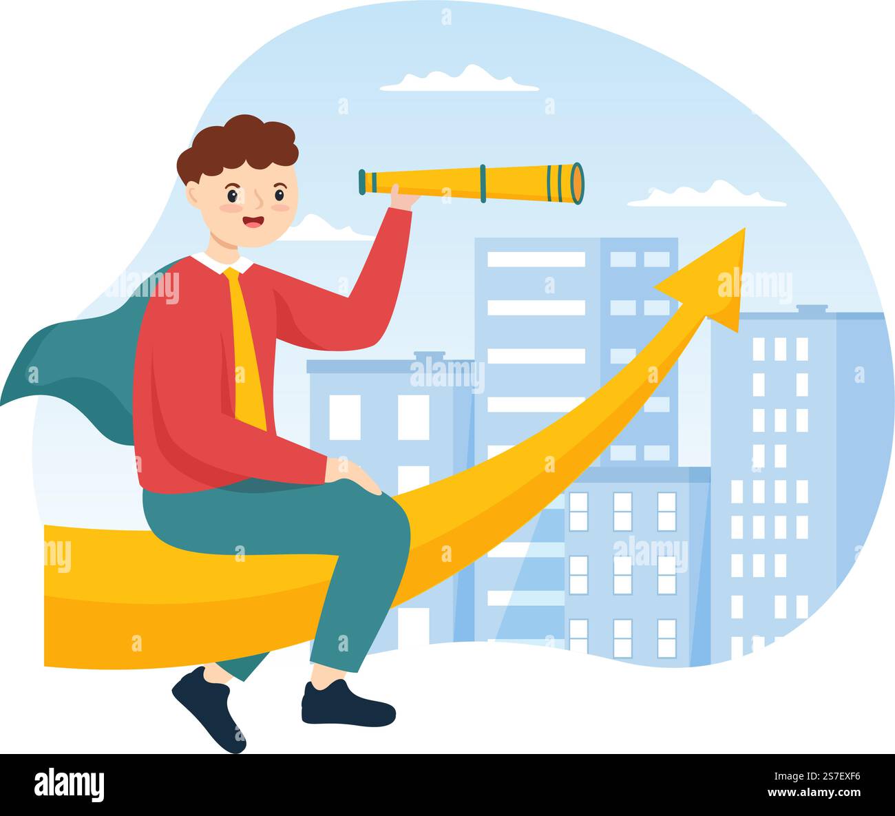 Ambition Illustration with Entrepreneur Climbing the Ladder to Success ...