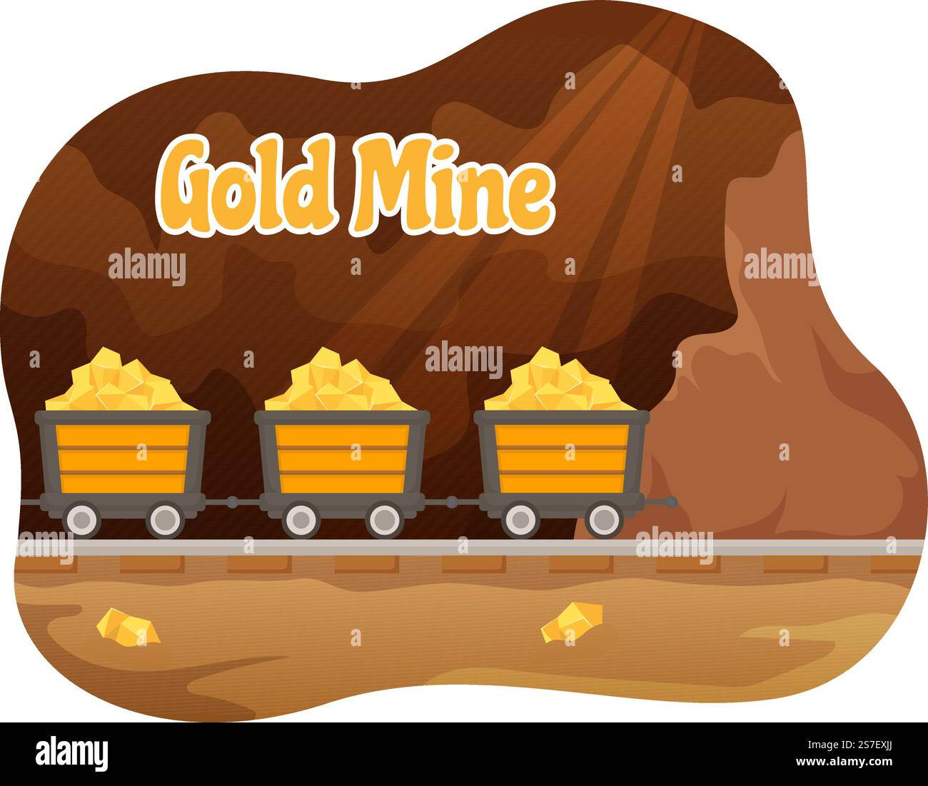 Gold Mine Illustration with Mining Industry Activity for Treasure, Pile ...