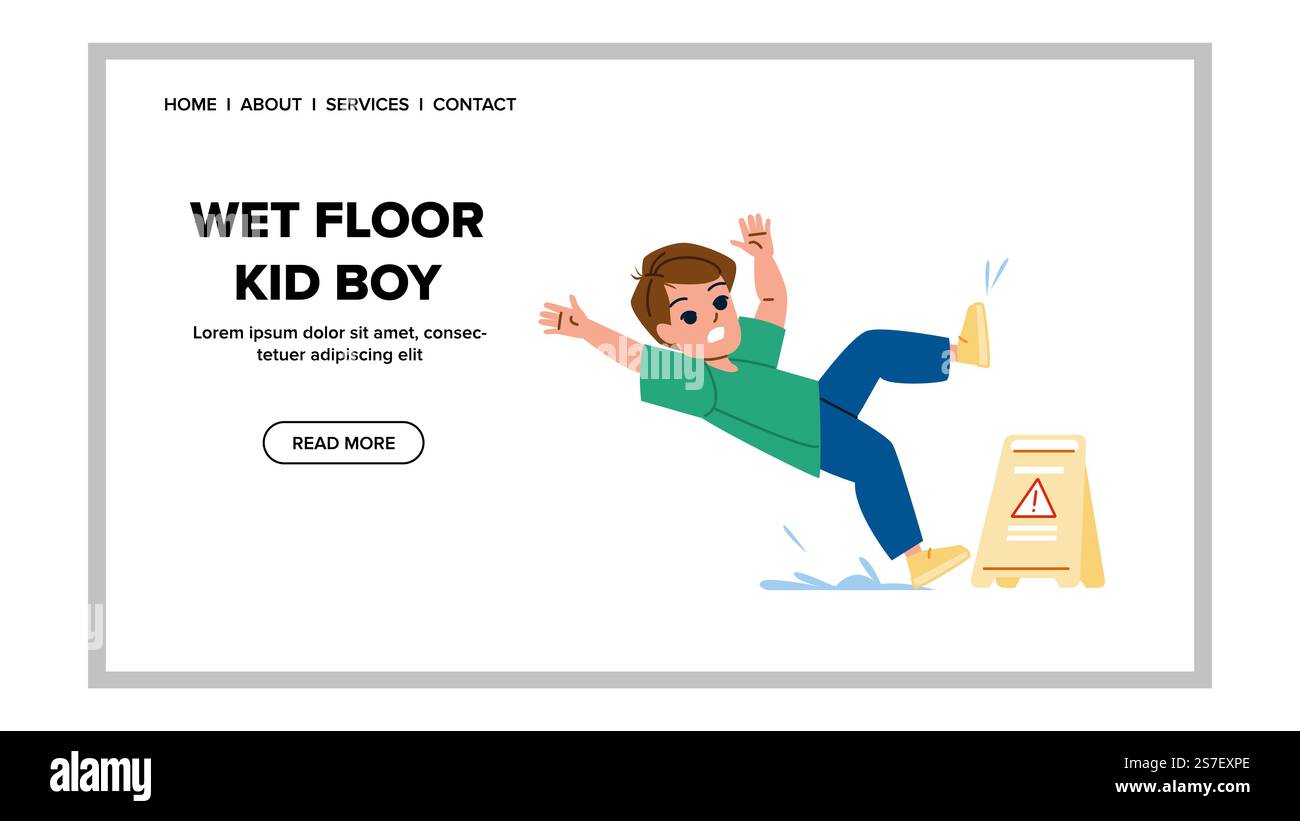 wet floor kid boy vector. child water, young down, cute prevention ...