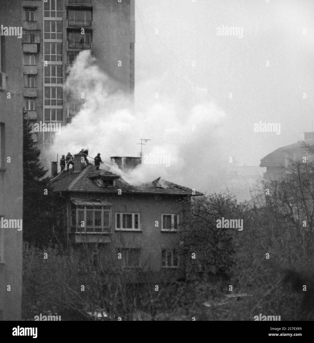 Firefighters extinguish a fire in a house in Sofia, Bulgaria Stock ...