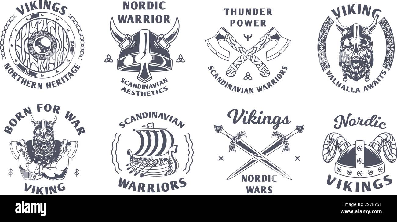 Vikings badges. Scandinavian or nordic authentic labels with vikings ...