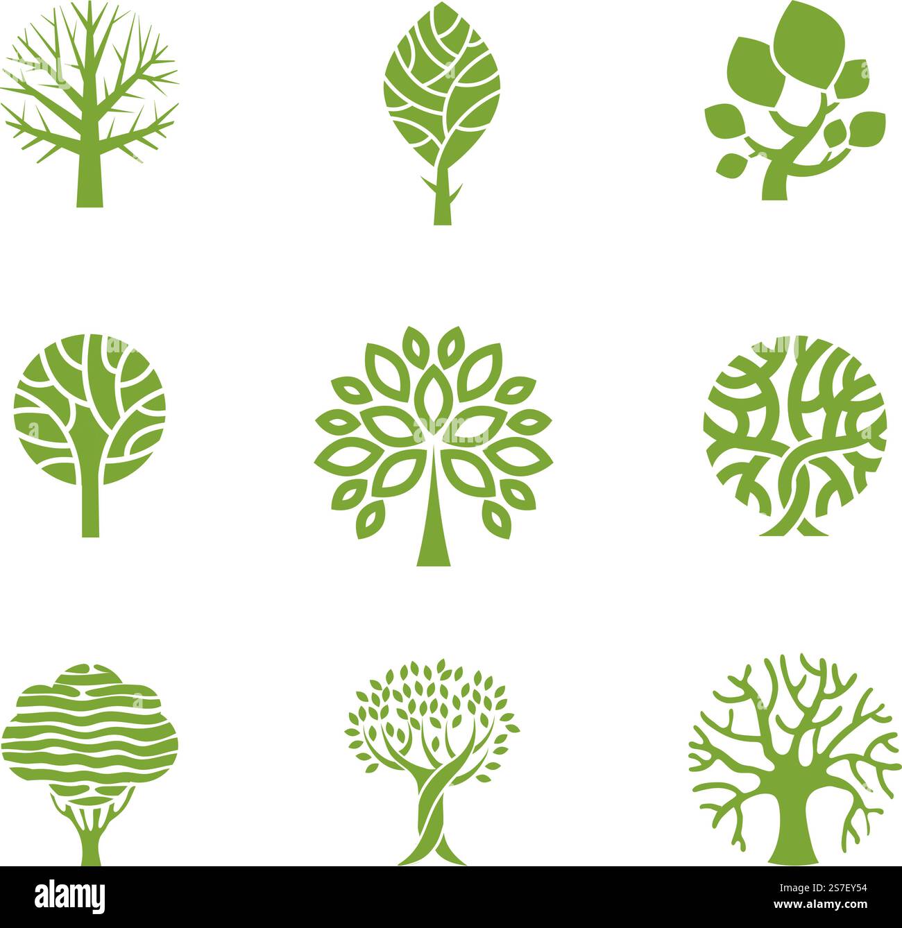 Tree emblems elements. Eco bio lumber design items, trees strength ...