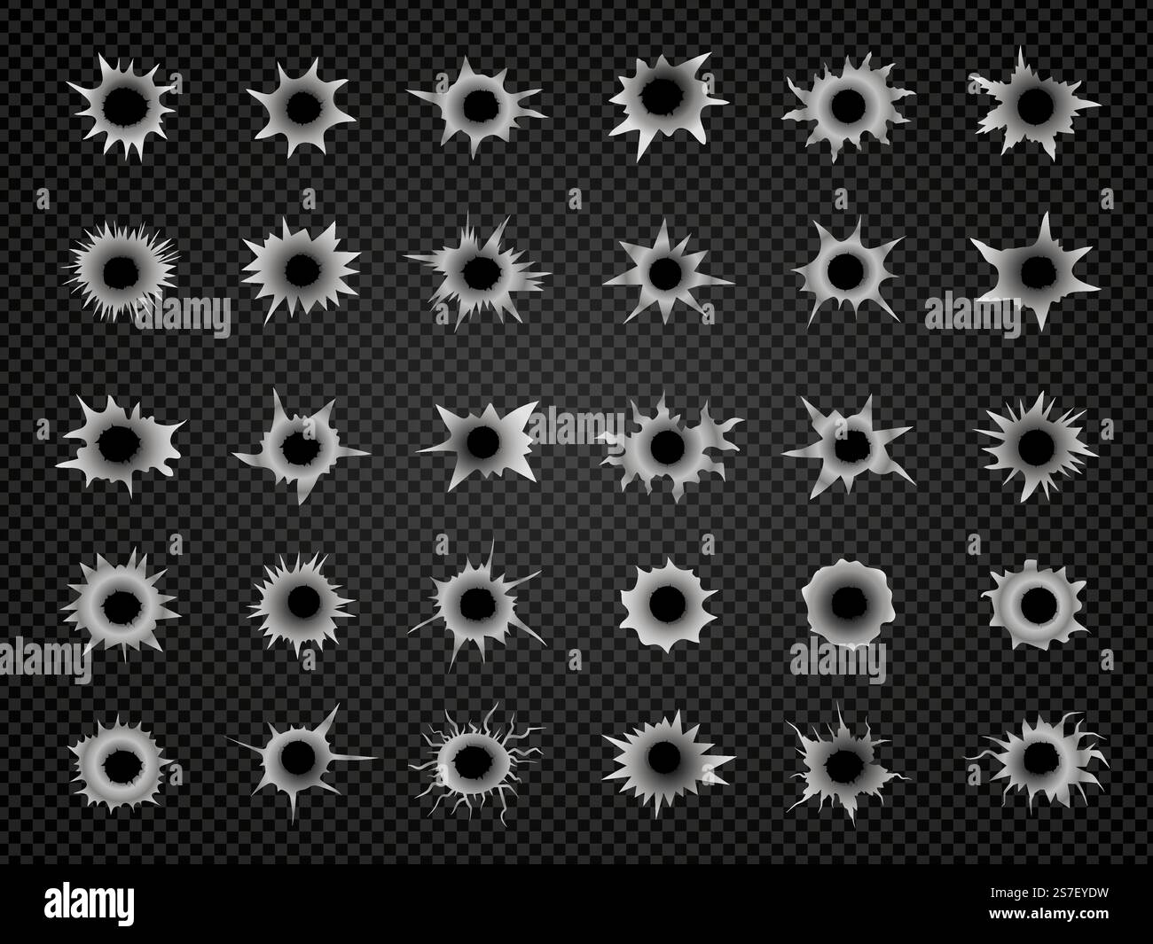 Gunshot holes. Damaged broken dots from bullets shooting cracked holes ...