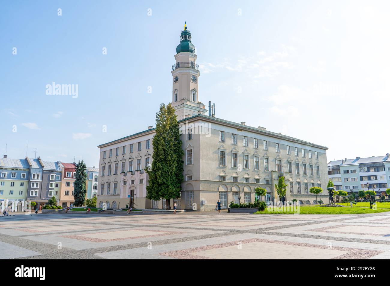 Town Hall in the center of the square. Old architecture. Landmark ...