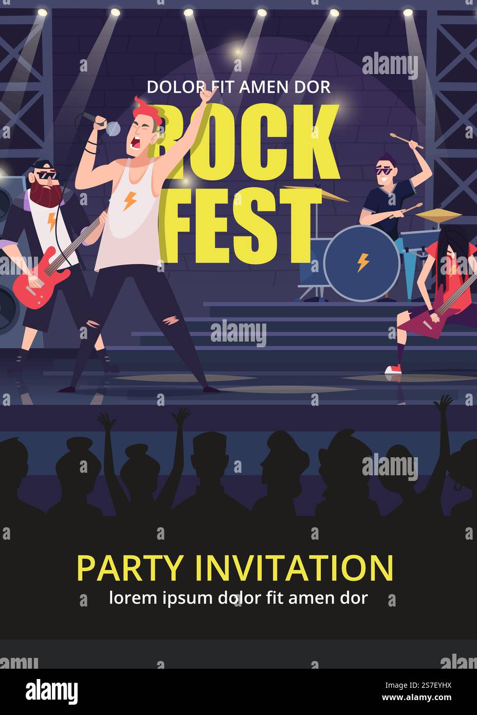 Rock party invitation. Print poster design for music rock performance ...