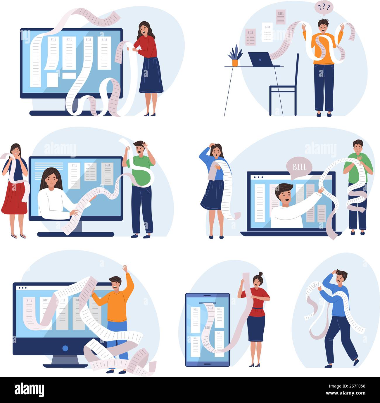 Finance billing. People tax payment finance problems recent vector flat ...