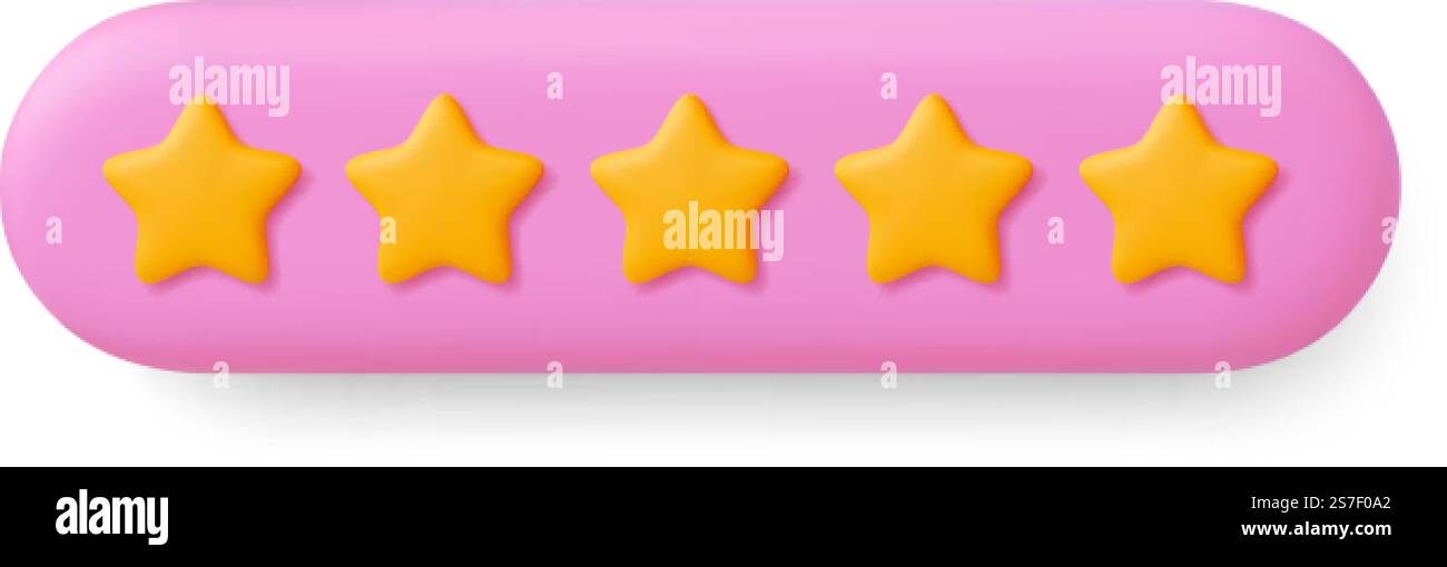 Rating 3d icon, five stars rate concept. Customer review, golden star ...