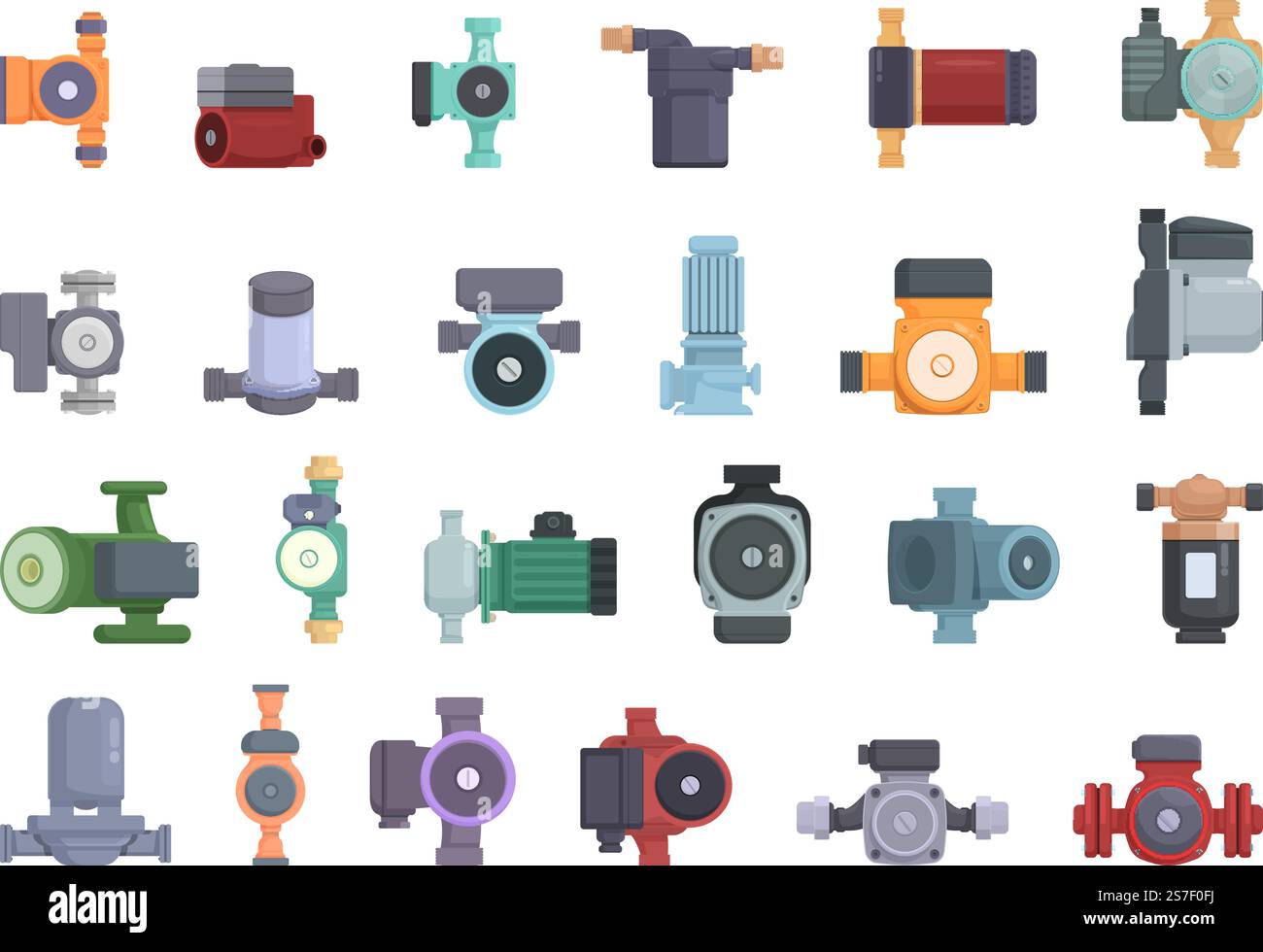 Water circulation pump icons set cartoon vector. Treatment station ...