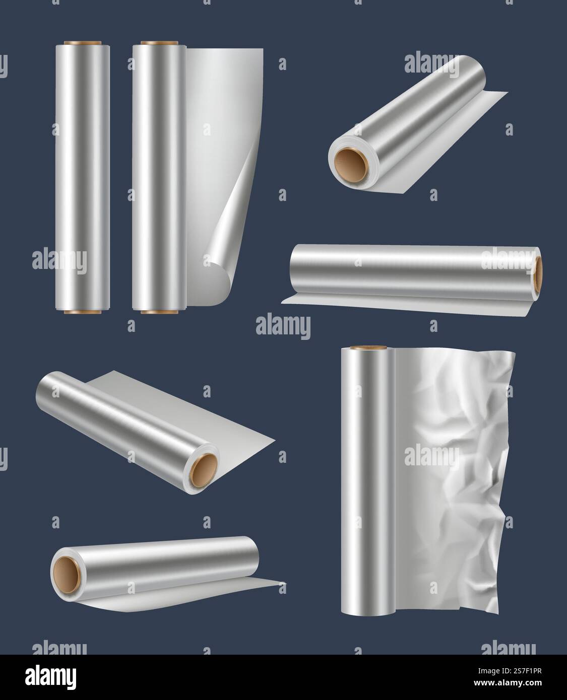 Metallic paper. Realistic aluminium foil templates kitchen items for ...