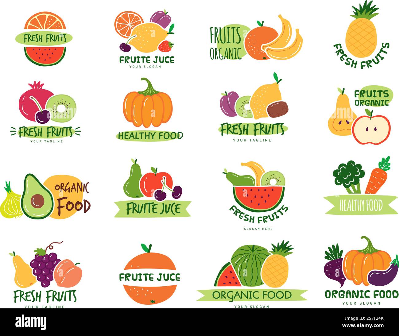 Fruits badges. Colored logotype with fruits juicy vegetables for ...