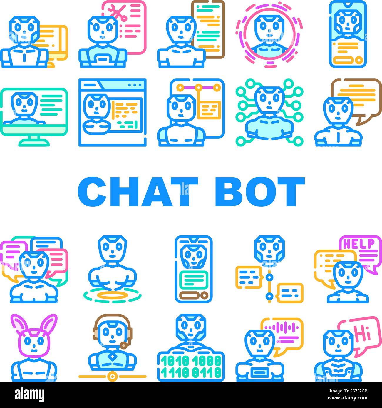 chat bot robot service icons set vector. ai chatbot, mobile digital ...