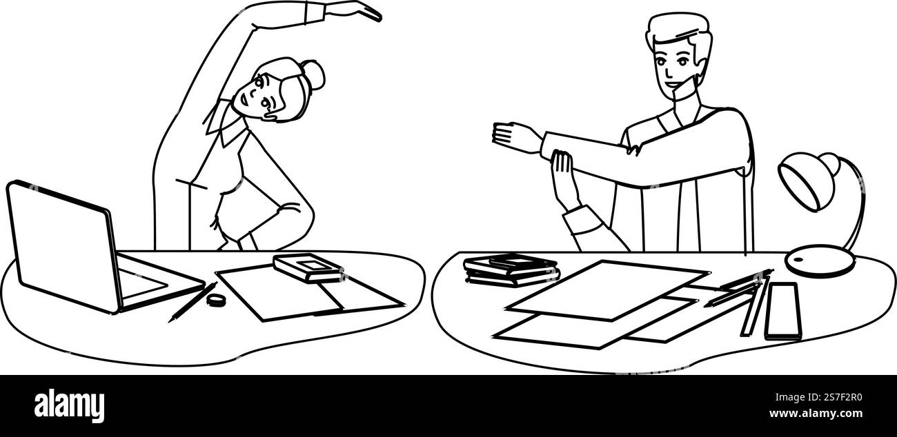 office exercise vector. desk corporate, healthy adult, workout woman ...