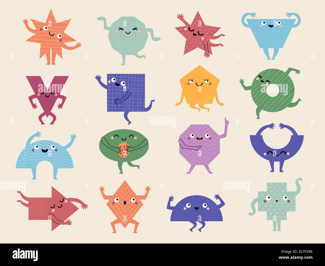 Geometrical characters. Triangles polygonal square circle and oval ...