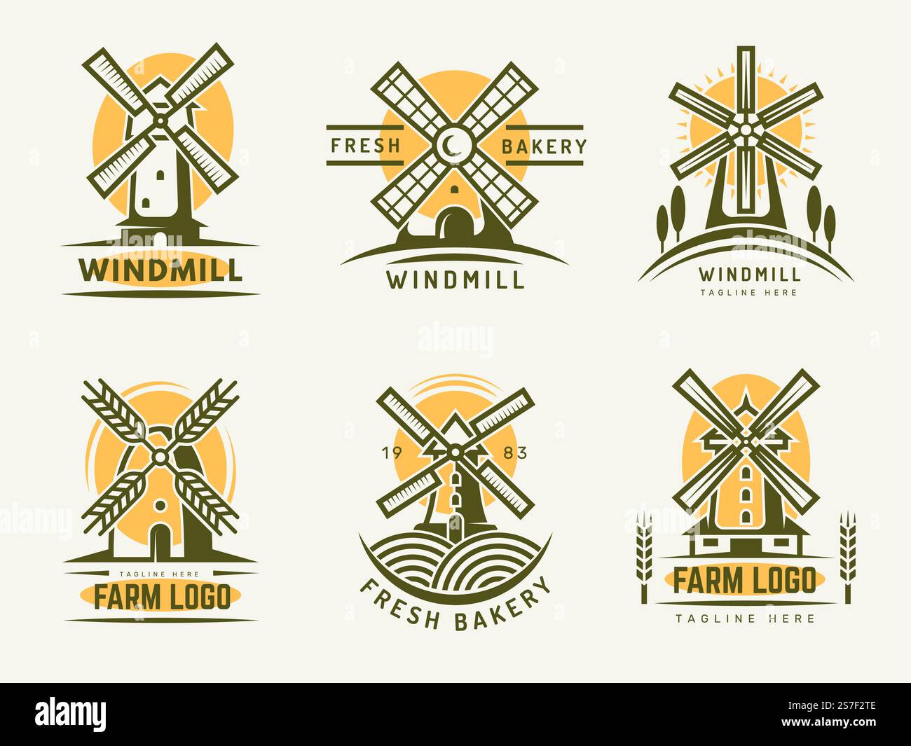 Windmill logo. Rural farm or bakery production labels and badges ...