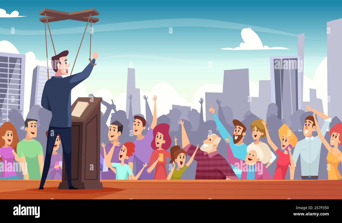 Puppets manipulation background. Business characters manipulates and ...